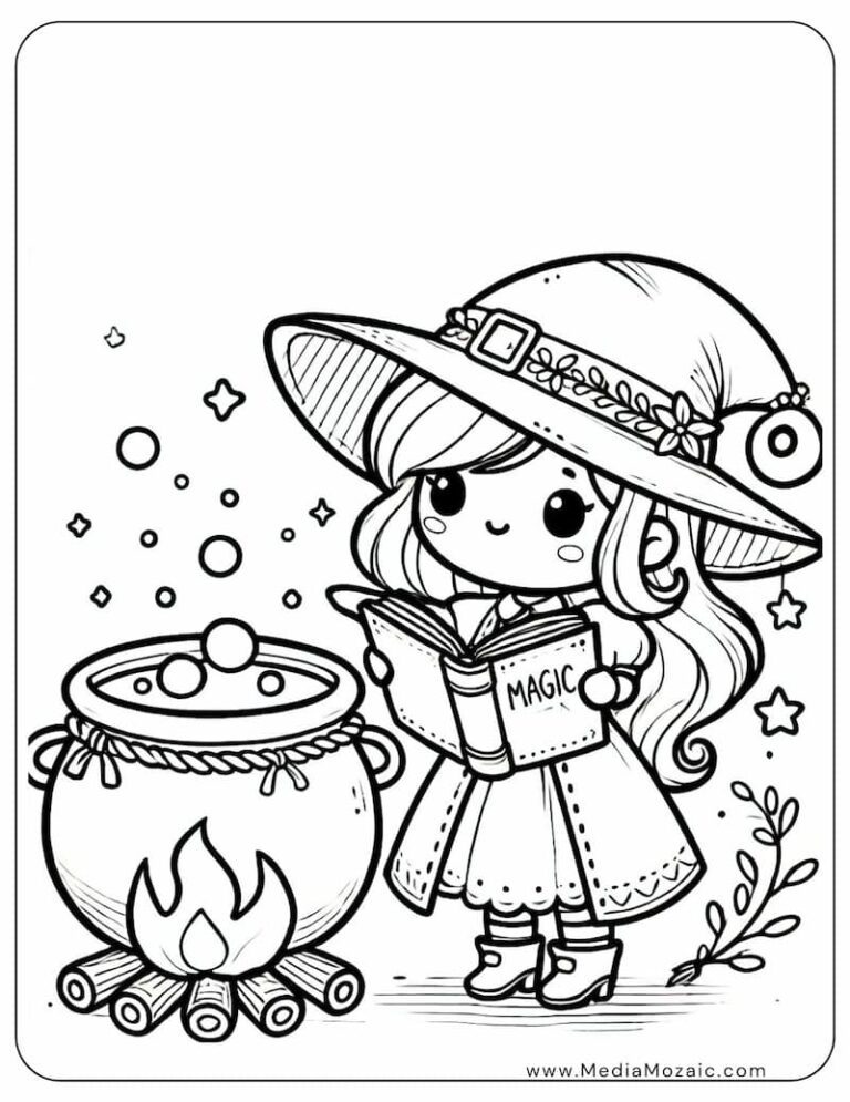 Free Halloween Witch Coloring Pages Printable , PDF Download - Media Mozaic