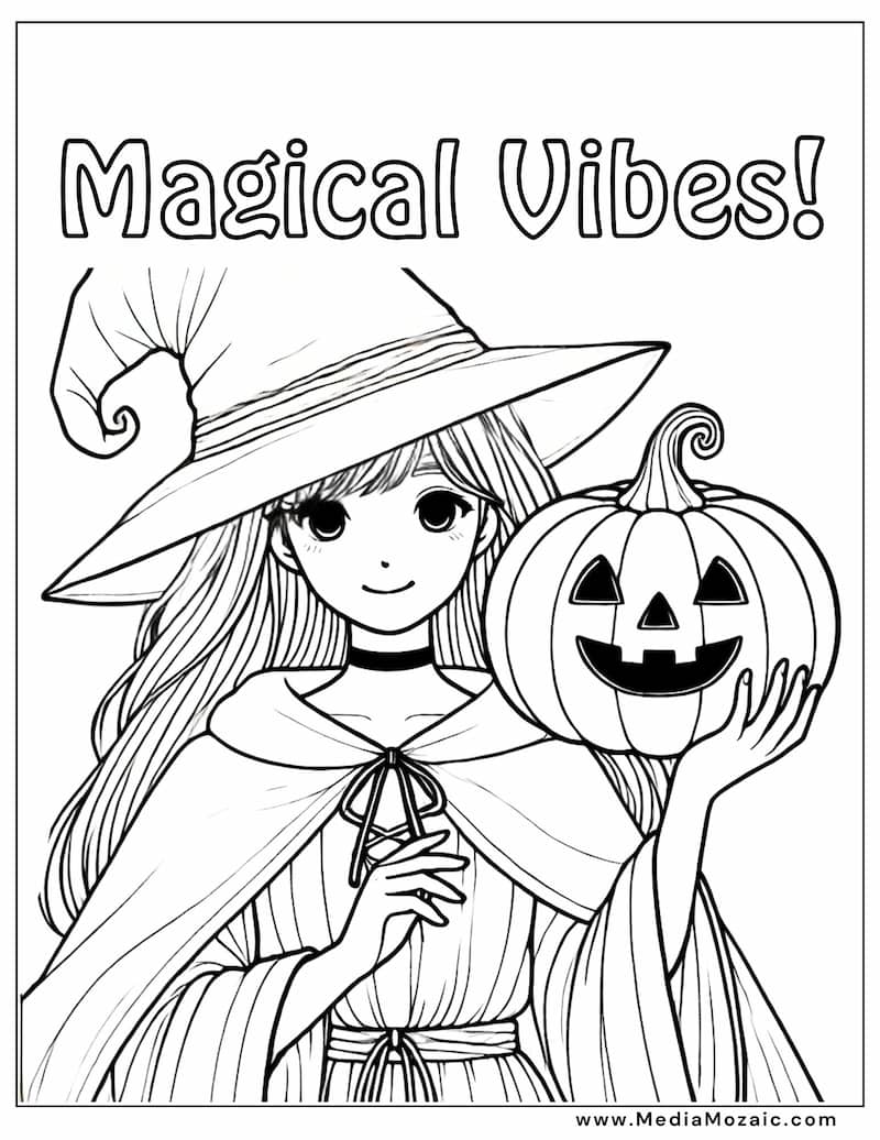 Free Halloween Witch Coloring Pages Printable , PDF Download - Media Mozaic