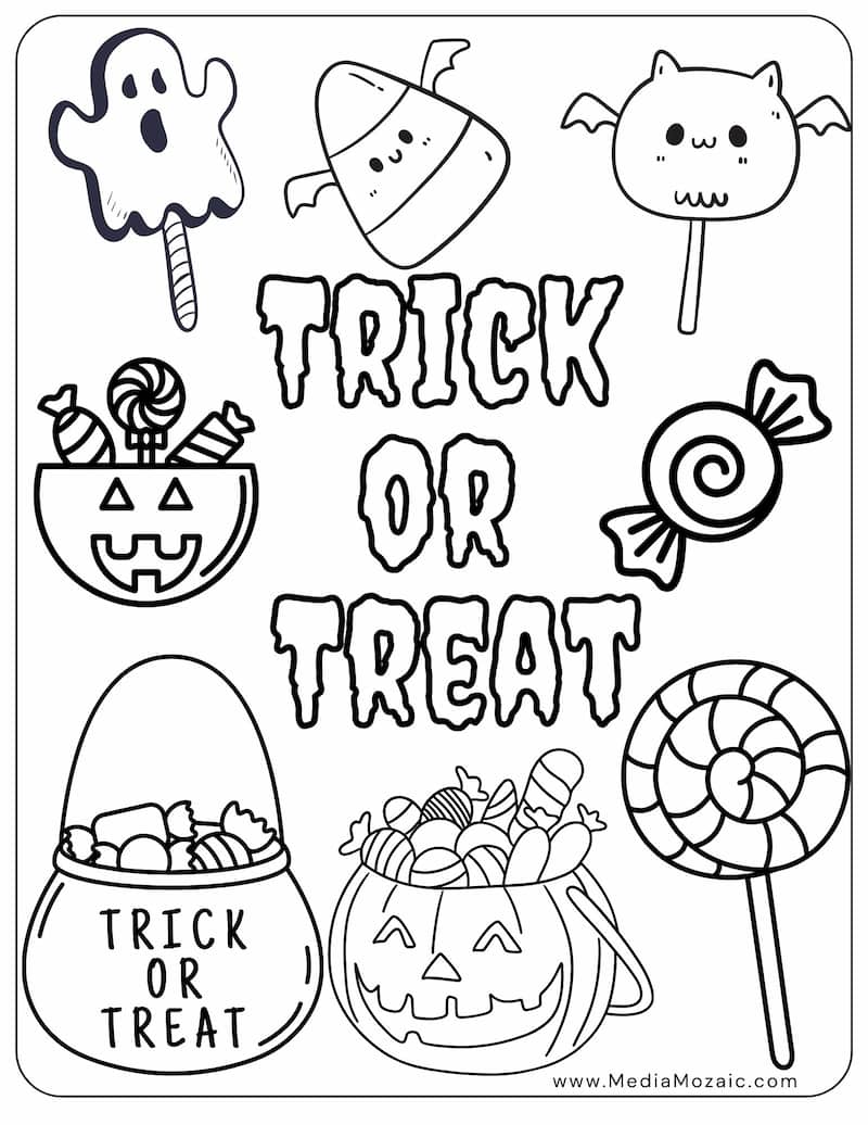 Trick or Treat Coloring Pages for Kids 🍬 🍭2025 - Media Mozaic