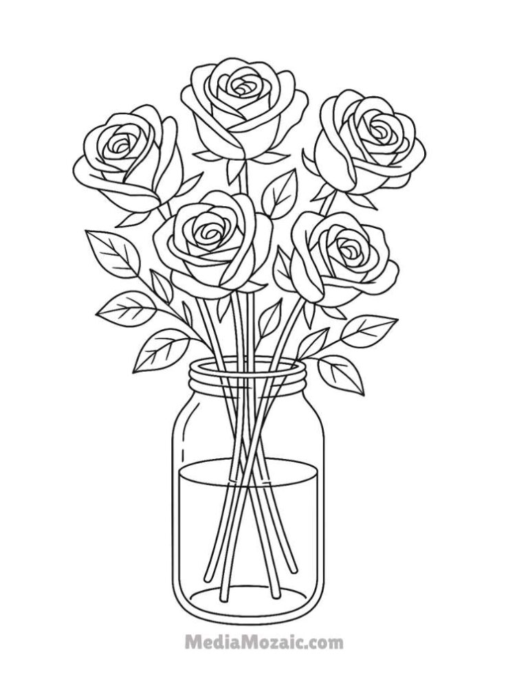15 Printable Rose Coloring Pages for Kids & Adults - Media Mozaic